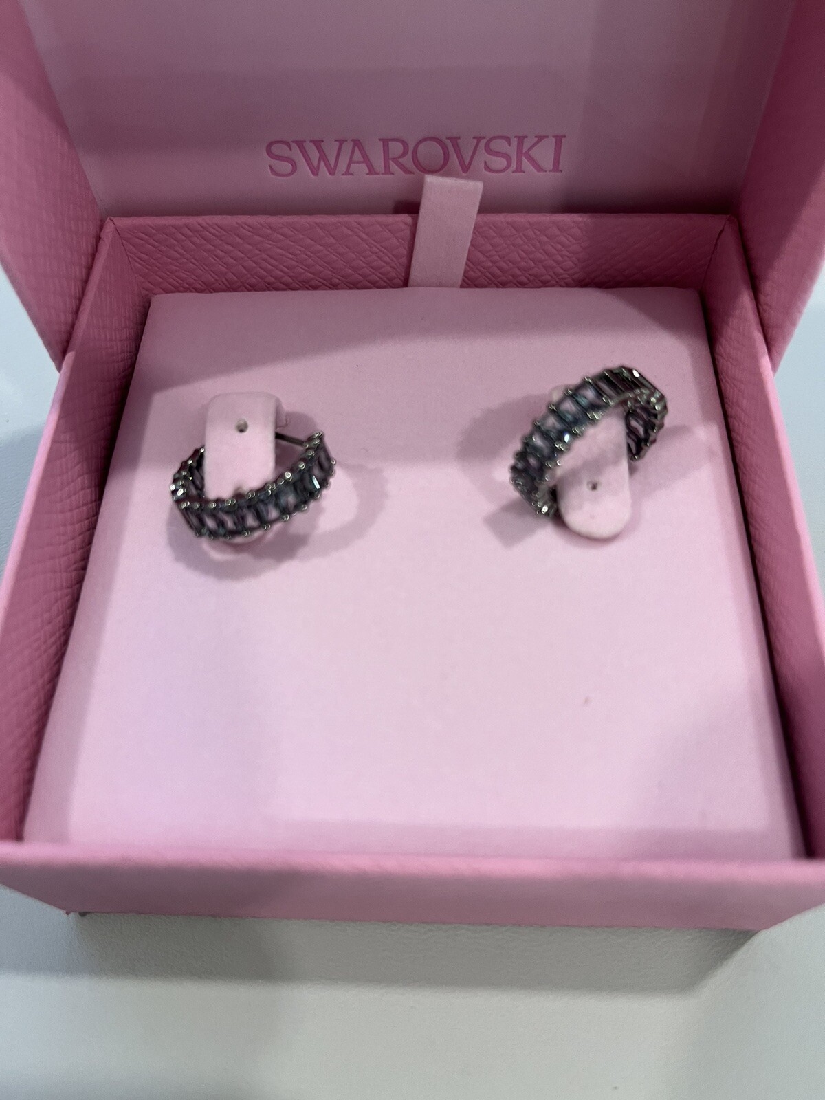 Swarovski+Matrix+Hoop+Earrings+Baguette+Cut+Gray+Ruthenium+Plated+ ...