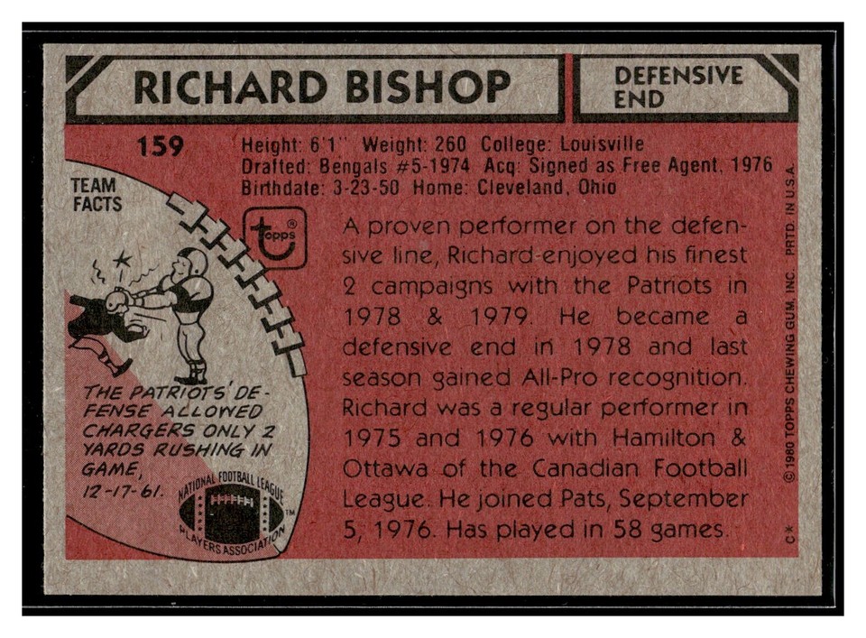 1980 Topps #159 Richard Bishop | eBay