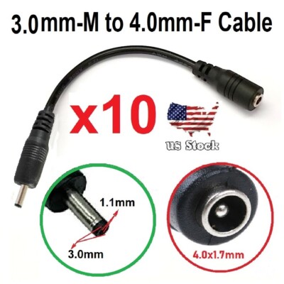 x10 DC Power Cable 3.0x 1.1mm Male To 4.0x 1.7mm Female Plug Connector ...