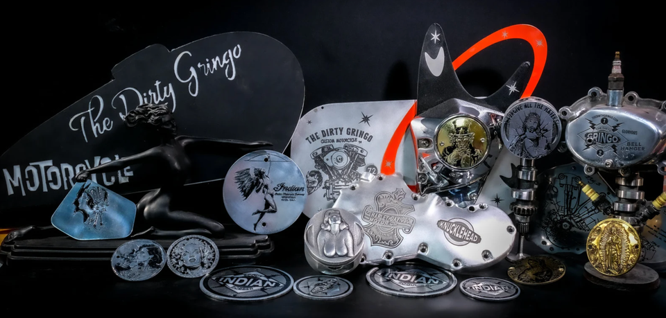 Gilroy Indian Motorcycle Skull Chief Carved Buffalo Nickel Points ...