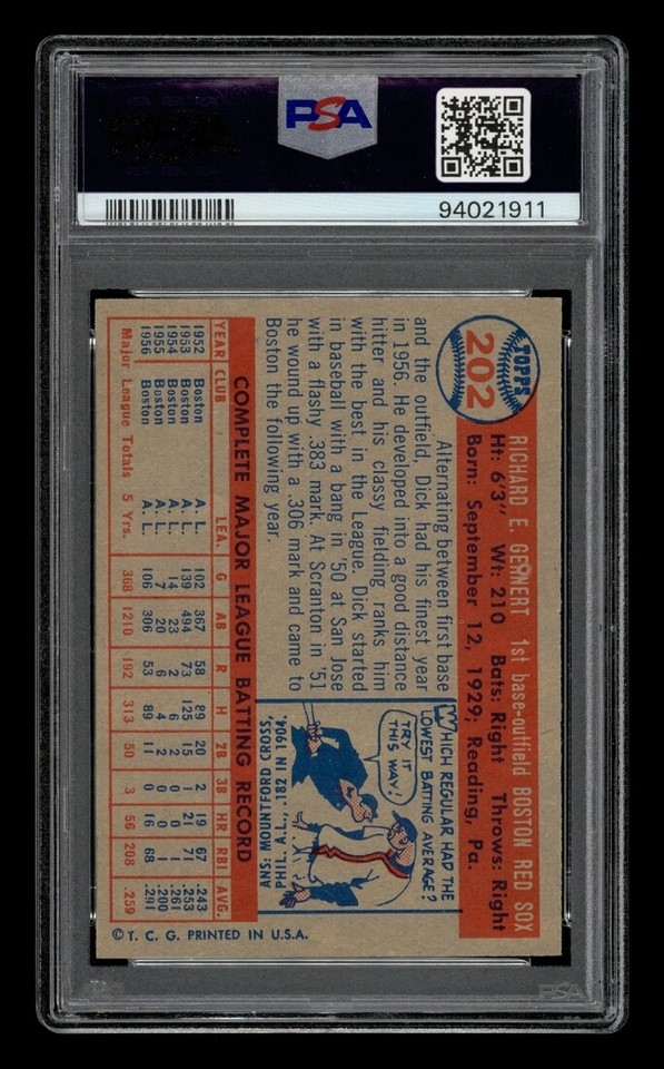1957 Topps Set-Break #202 Dick Gernert PSA 8 NM-MT | eBay