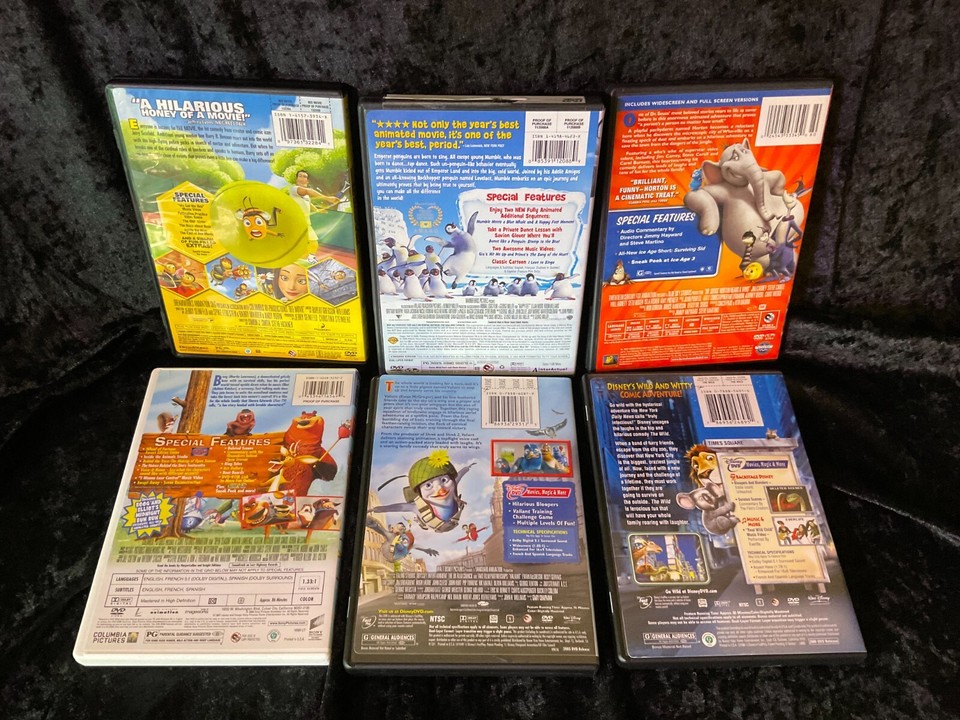 Lot of 6 Children's Animated Meme Movies - Bee Movie, Happy Feet ...