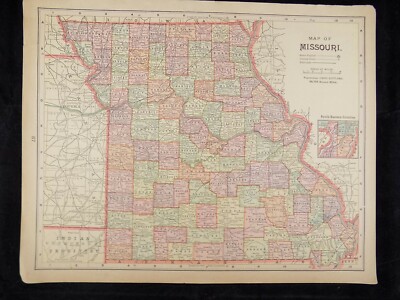 1890 MAP OF MISSOURI AND IOWA PEERLESS ATLAS, w/ C.O.A.ORIGINAL ANTIQUE ...