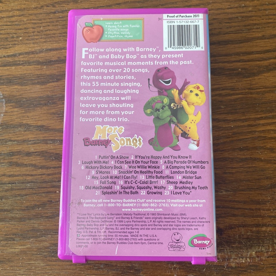 Barney: More Barney Songs (VHS, 2006) Lyrick Studios, Bob West ...
