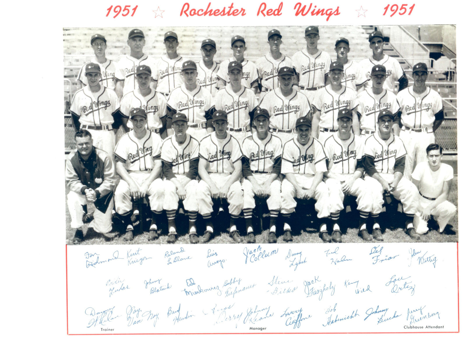 1951 ROCHESTER RED WINGS TEAM 8X10 PHOTO BASEBALL BILKO NEW YORK | eBay