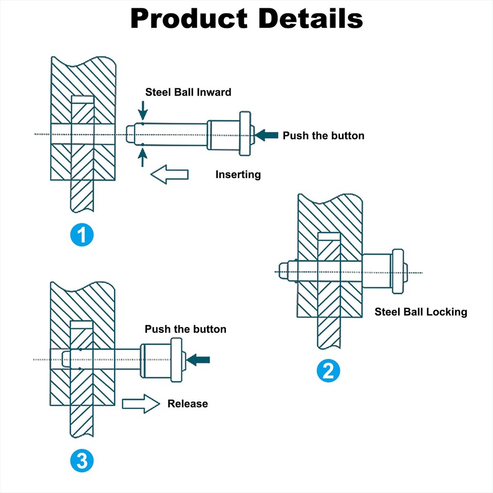 t Handle Lock Pins 5/16 x 1.57" (8x40mm) Push Button Quick Release Pin ...