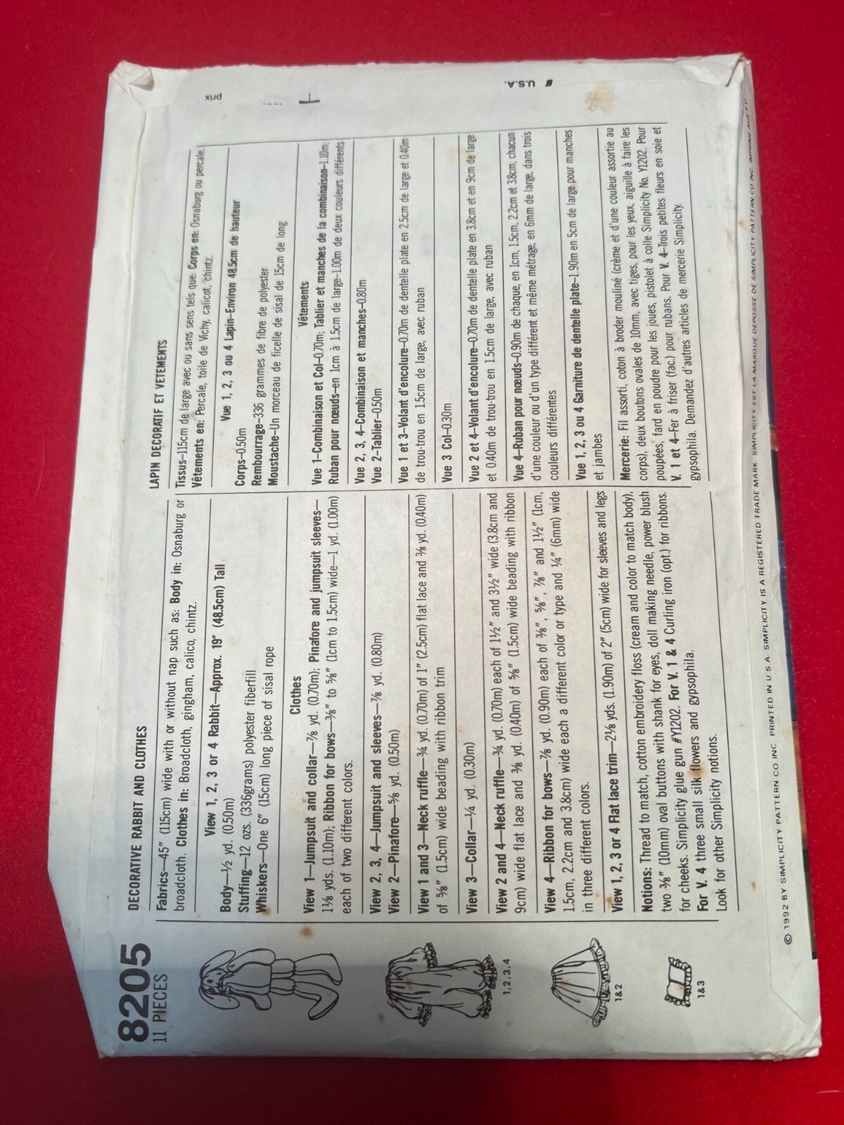 Ss354 Simplicity 8205 Sewing Pattern Uncut Bunny Dolls W/clothes 19 ...