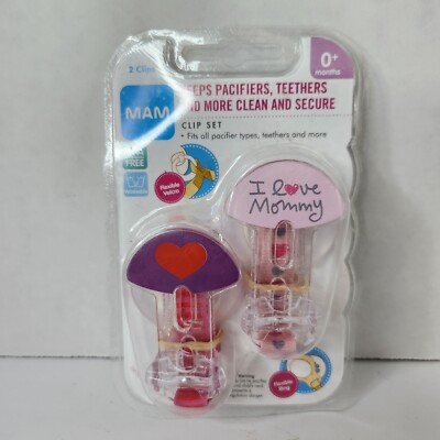 MAM Pacifier Clip Set ‘I Love Mommy' Design - PINK Baby Girl - pack of ...