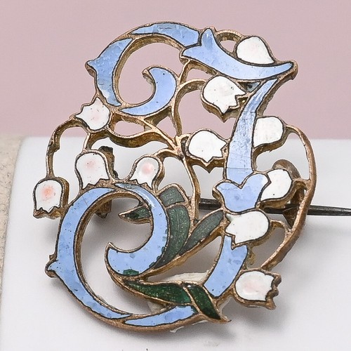 Antique Victorian Initial Monogram "J" Enamel Lily Of The Valley Brooch ...