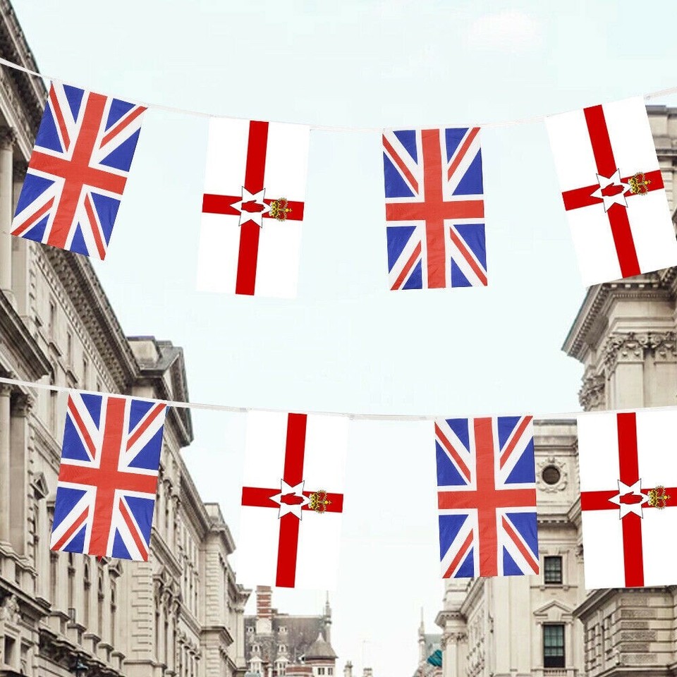 10 Metre 28 Flags Northern Ireland & Union Jack Fabric Bunting FAST ...