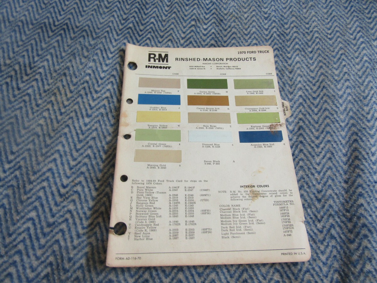 1970 Ford Truck Color Chart Ford Trucks Paint Chart Color Reference