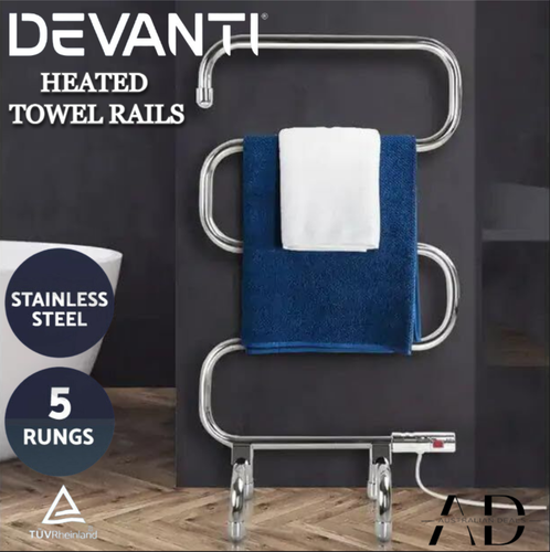 Devanti Electric Heated Towel Rail Rack 5 Bars Freestanding Clothes Dry ...