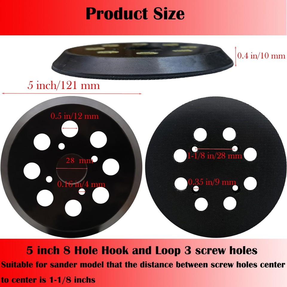 2 Pack 5 Inch 8 Hole Hook-and-Loop Sanding Pad For SKIL Random Orbital ...