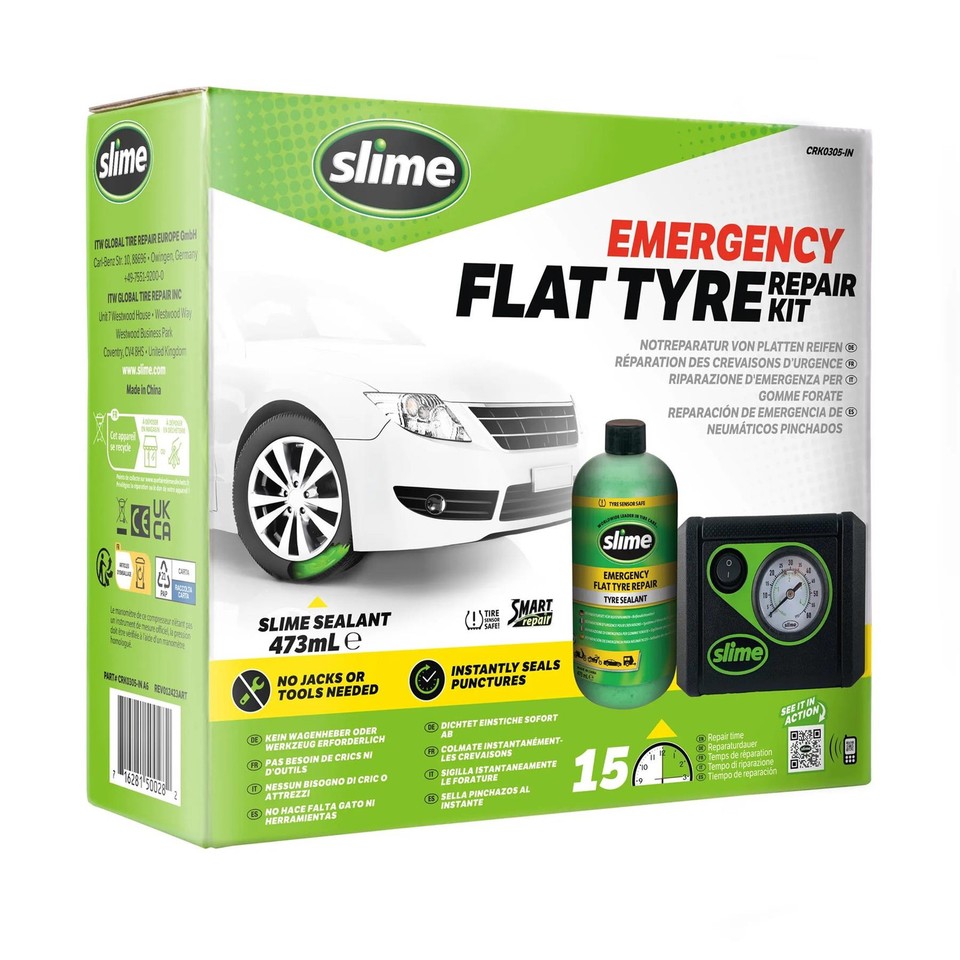 Slime Smart Emergency Flat Tyre Puncture Repair Air Compressor ...