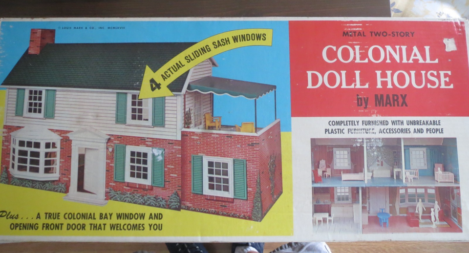 1968 Marx Colonial Metal Doll House BOXED Unpened with Furn People etc ...
