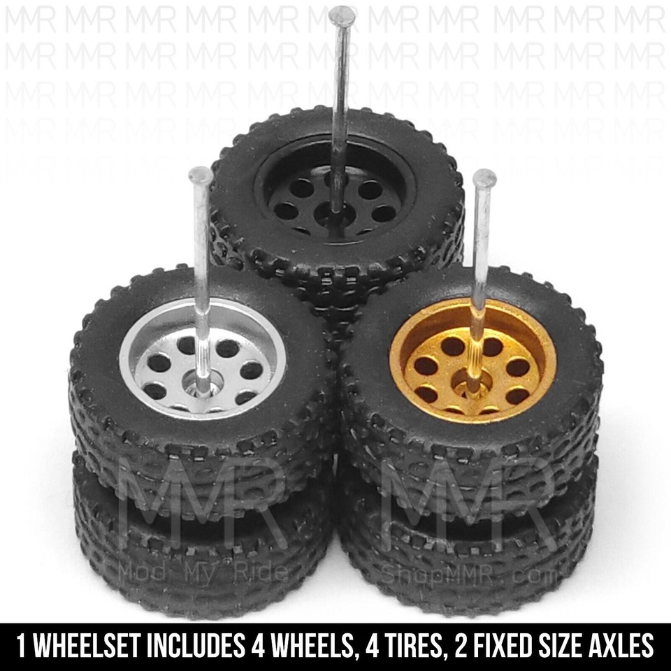 1/64 Scale 8 HOLE v6 OFFROAD Real Rider Wheels Rims Tires Set for Hot ...