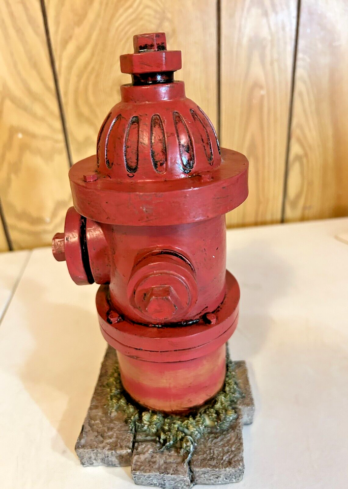 Red Fire Hydrant Garden Statue Resin Sculpture Yard Art Dog Firefighter ...