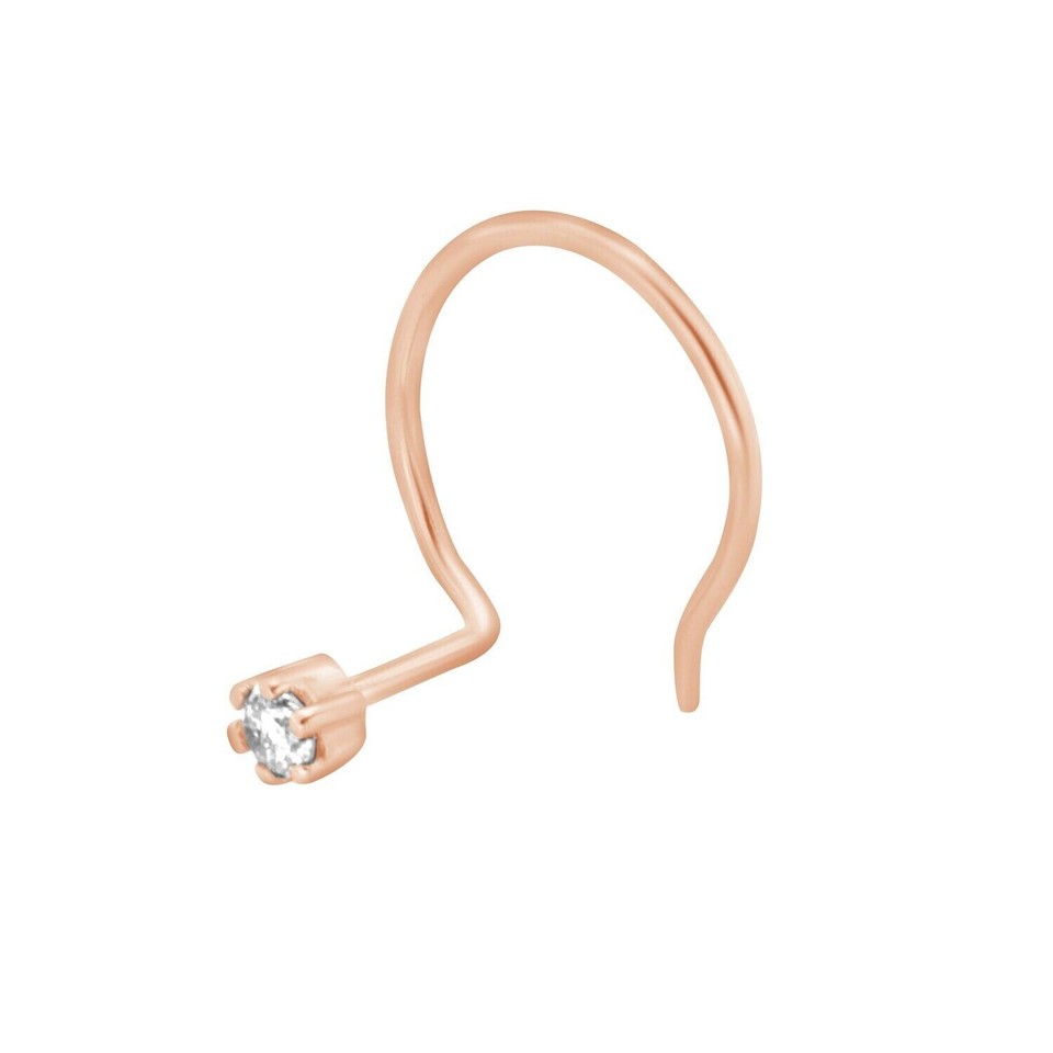2MM Round Cut Natural GH/SI Diamond Hook Pin Piercing For Gift 14k Rose ...