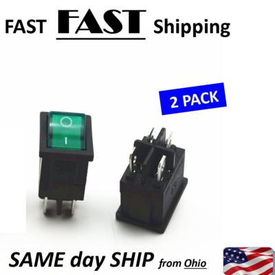 2 PACK - - 4 Pin DPST ON-OFF Green Rocker Switch 6A 250VAC - - 10A ...