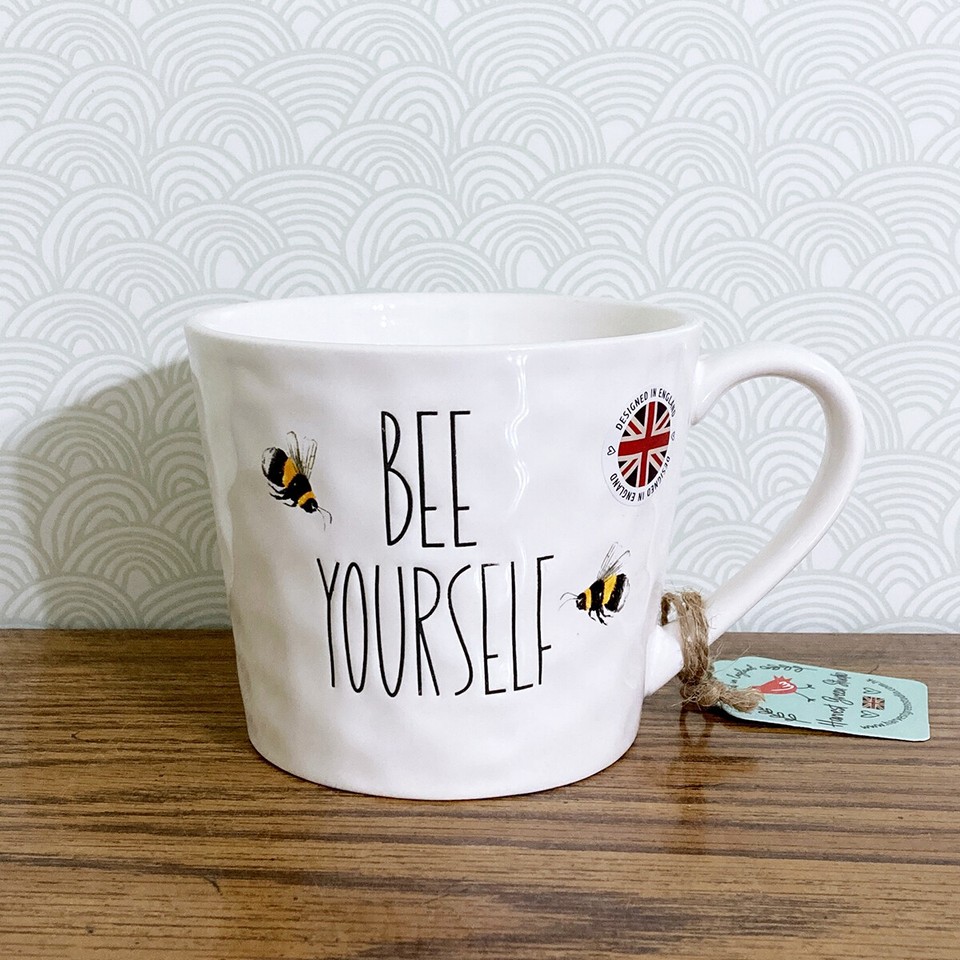 Bee Kind Yourself Hammered Coffee Mug Set of 2 Large 16 oz Bumble Honey ...