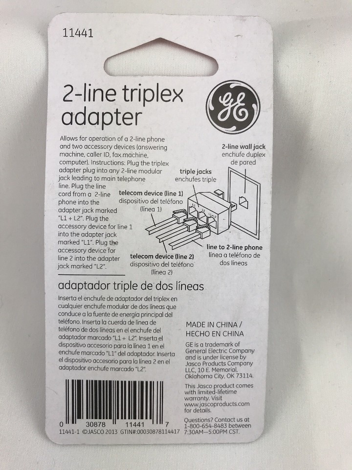 2-Line Triplex Adapter Power GE Connects Three Devices to a 2-Line Jack ...