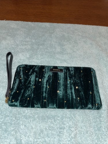 Fossil Dark Green Velvet Wallet With Wristlet Strap | eBay