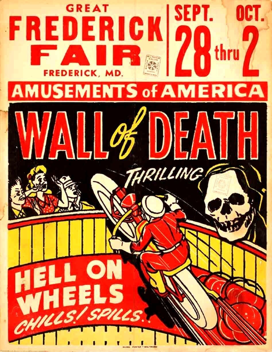 VINTAGE motorcycle WALL OF DEATH poster print 13"x19" Free domestic ...