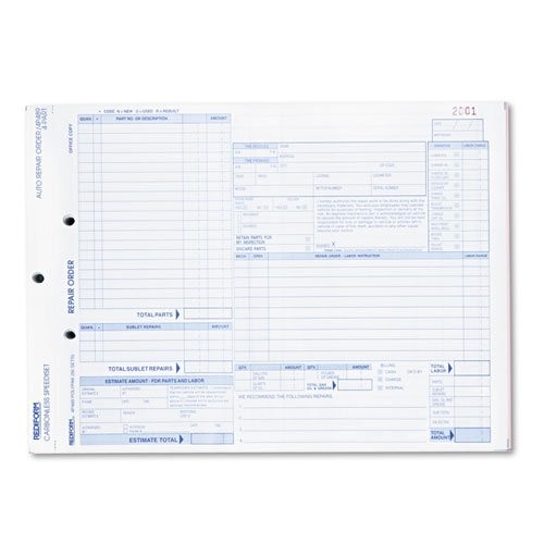 Four-Part Auto Repair Form, 11 x 8 1/2, Four-Part Carbonless, 50 Forms ...