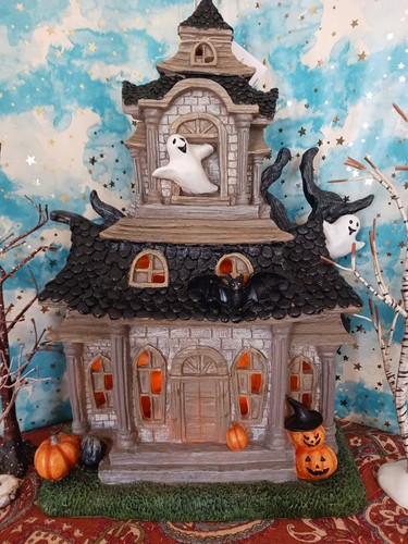 New 17" Resin Halloween Light Up Haunted House | eBay