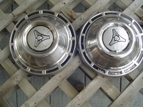 TWO VINTAGE PLYMOUTH DODGE CHRYSLER POLICE HUBCAPS WHEEL COVERS CHARGER ...