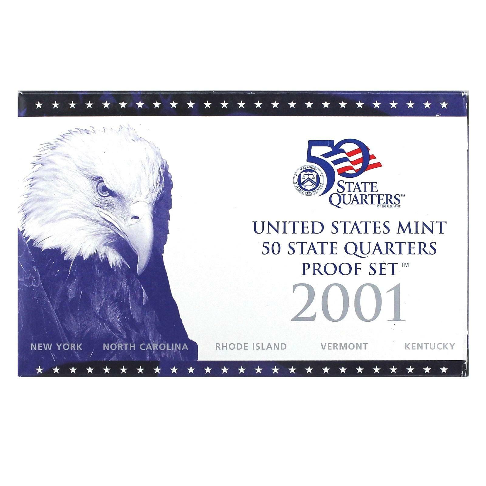 2001 S Proof State Quarter Set Gem DCam Original Box & COA 5 Coins CN ...