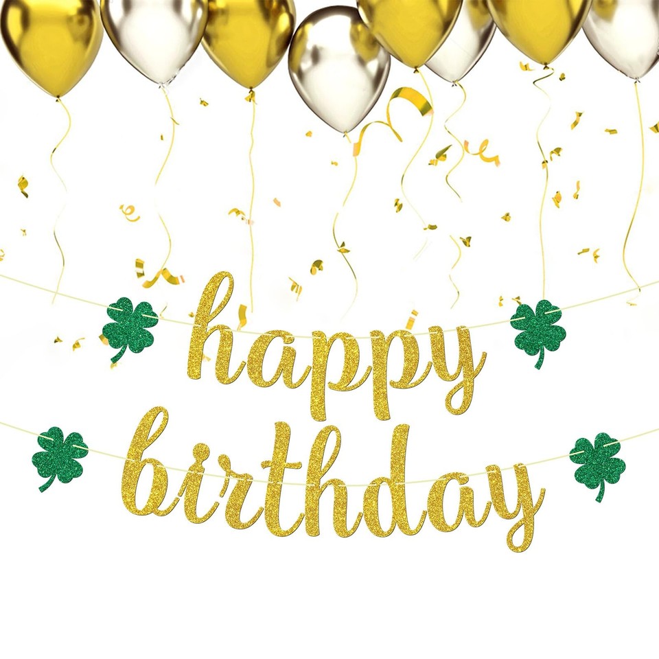 Happy Banner with Four Leaf Clover - St Patricks Day Party Banner Decor ...