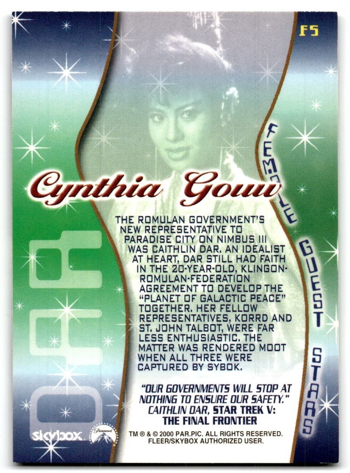 2000 SkyBox Star Trek #F5 Cynthia Gouw as Caithlin Dar Female Guest ...