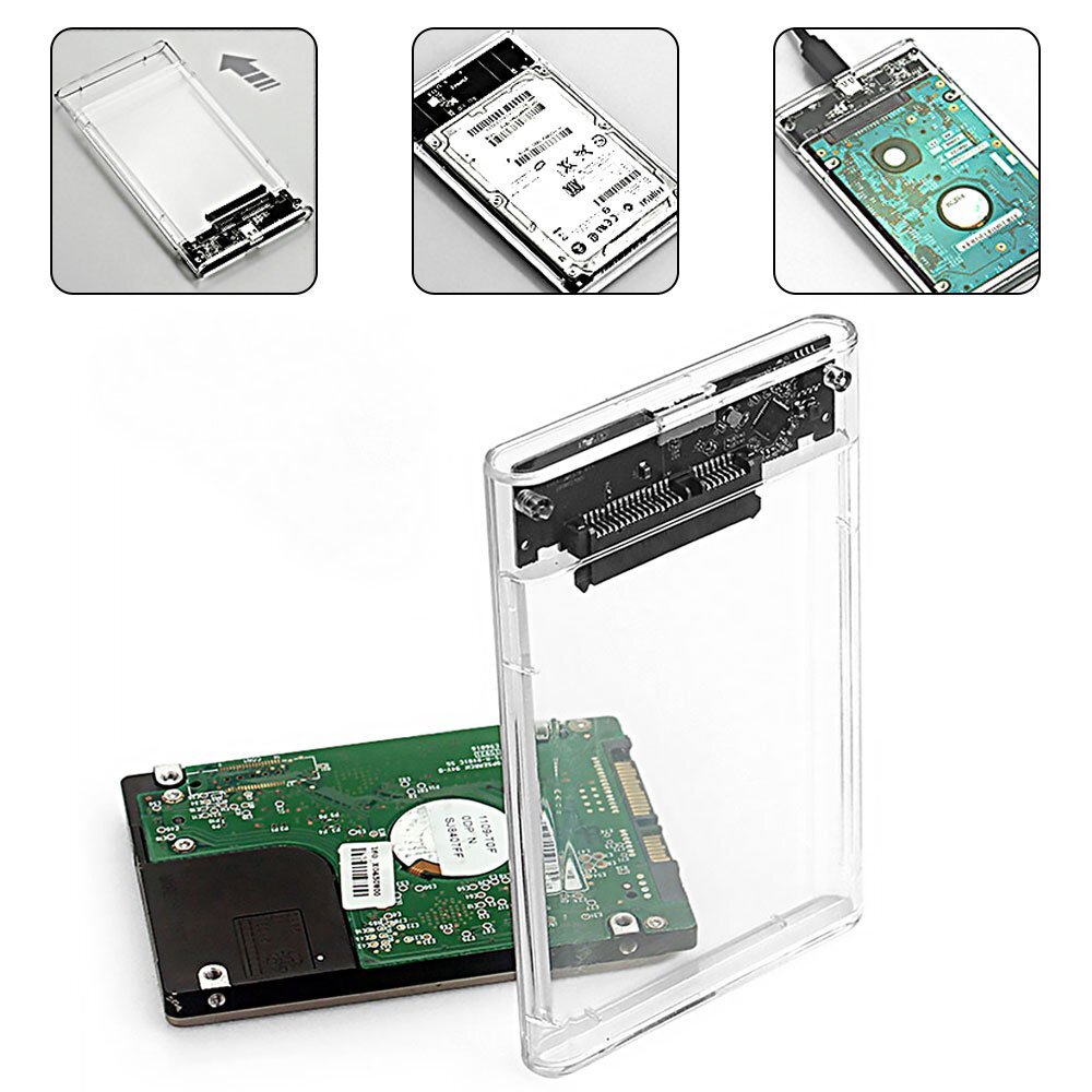 2.5" SATA USB 3.0 Clear Hard Drive Disk SSD Enclosure External Laptop ...