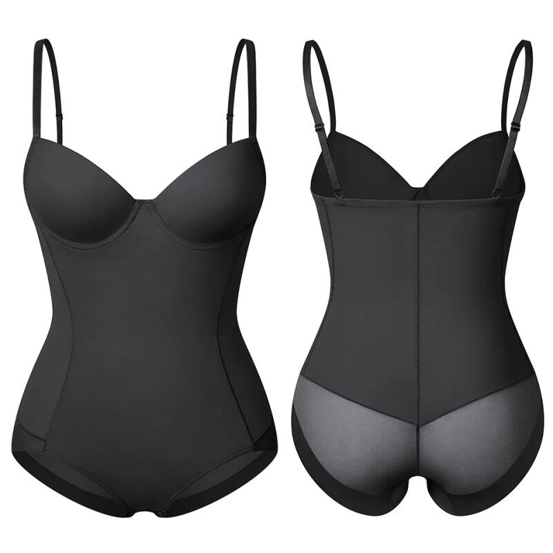 Women Padded Built-in Bra Bodysuit Shapewear Body Shaper Tummy Control ...