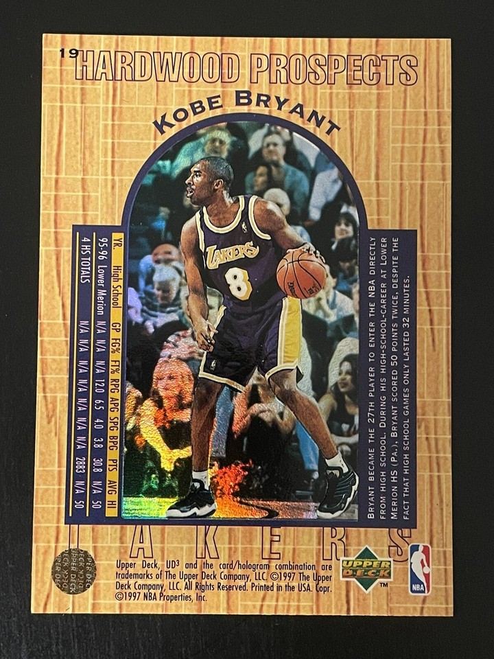 1996-97 NBA Basketball Kobe Bryant Rookie Card #19 UD3 Hardwood ...
