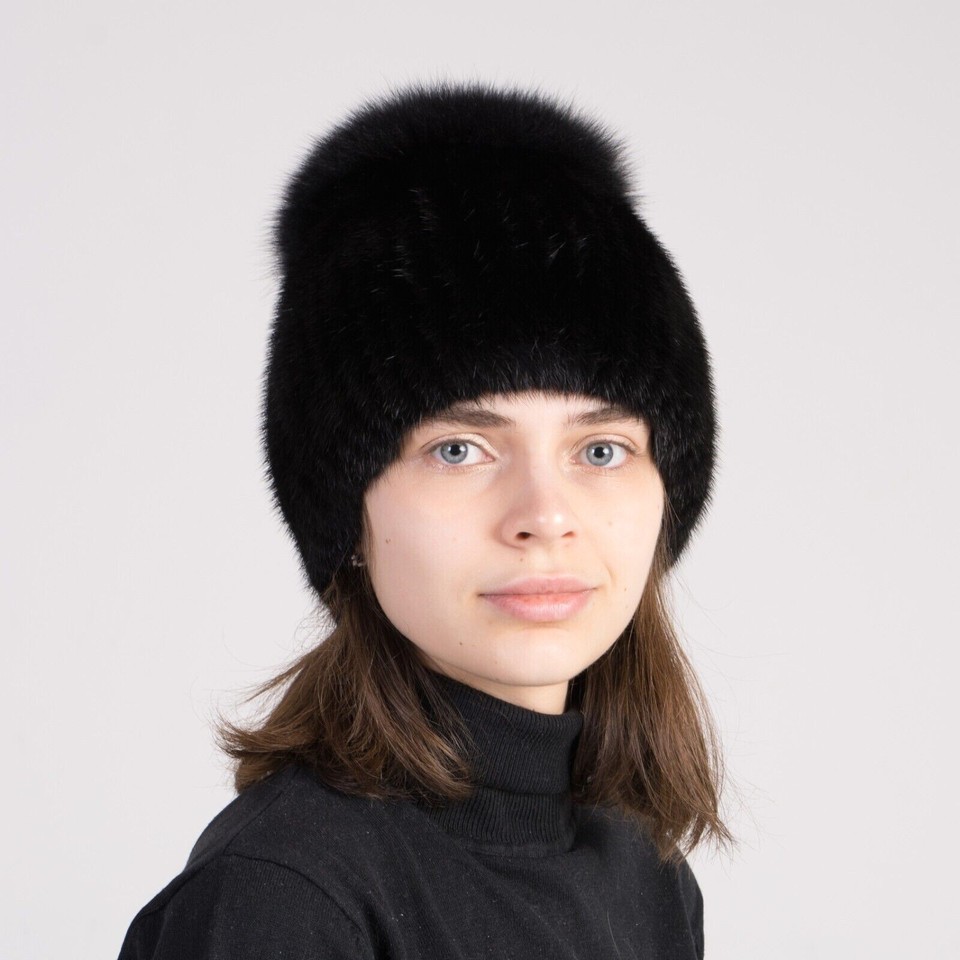 Women's Mink Fur Hat Winter Fur Mink Hat Russian Fur Hat Ball Style Fur ...