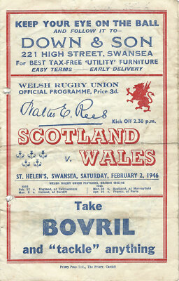 Wales v Scotland 2 Feb 1946 at Swansea RUGBY PROGRAMME | eBay