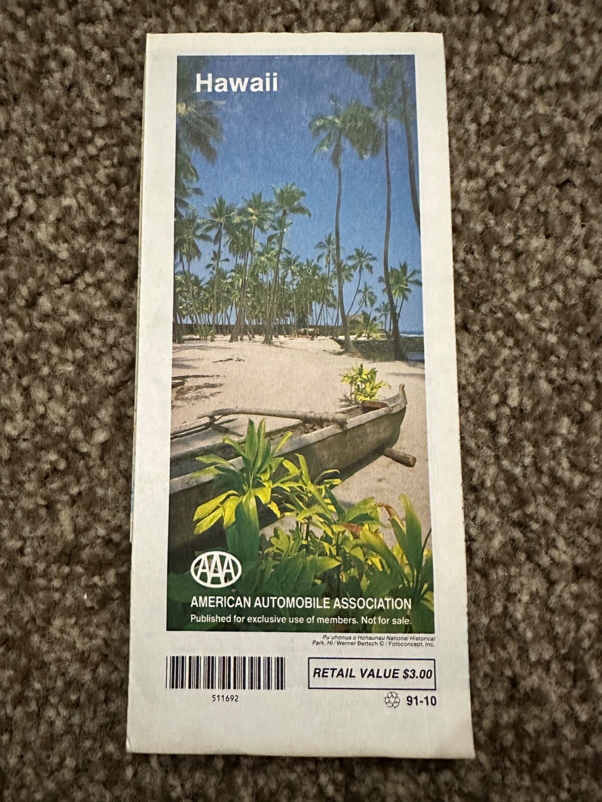 1992 Edition AAA Hawaii Official State Highway Travel Road Map~Box BG1 ...