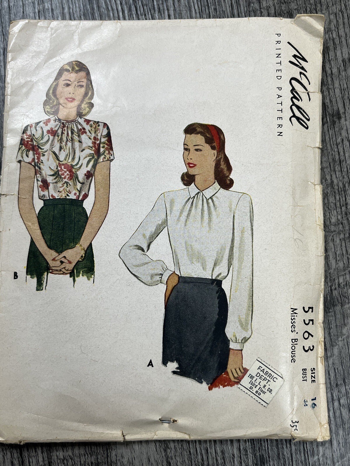 VTG 1944 Simplicity Sewing Blouse Pattern 5563 Misses Size 16 Bust 34 ...
