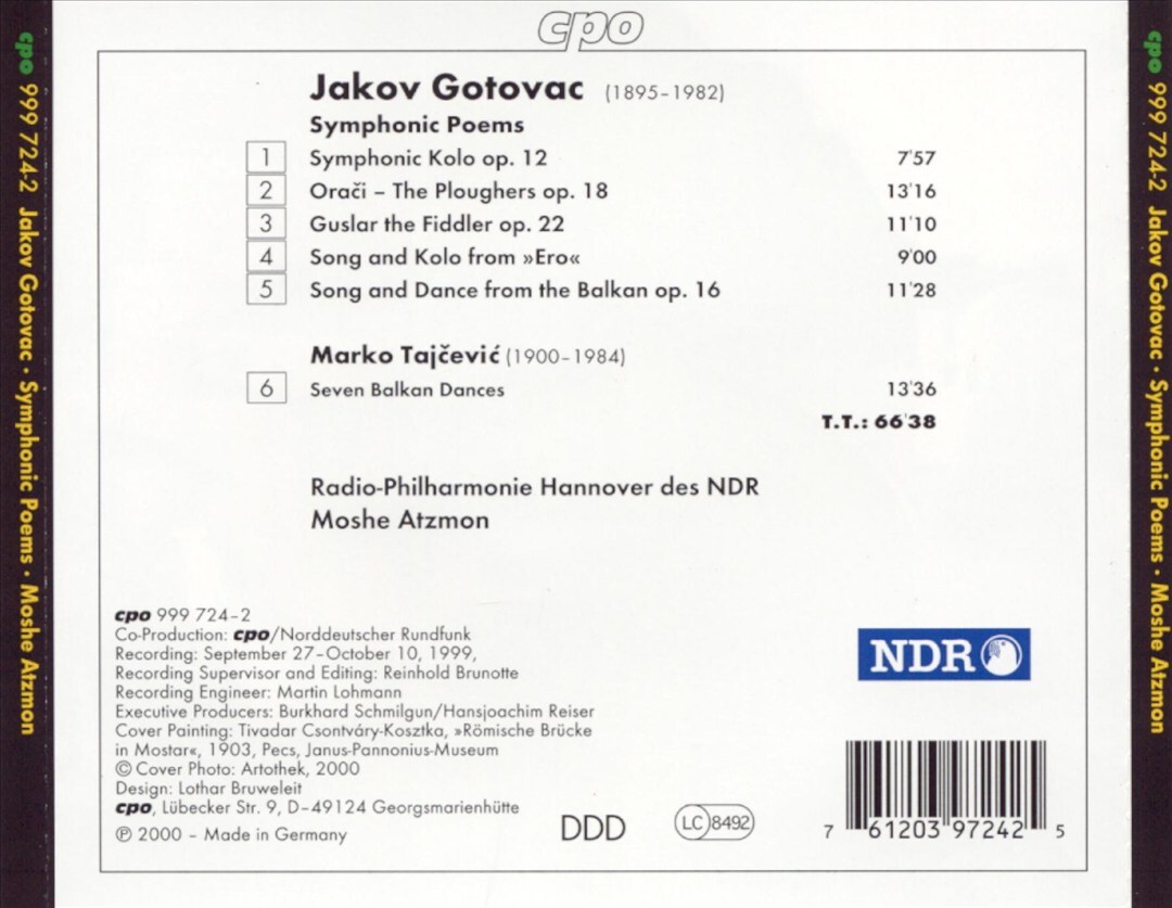 MOSHE ATZMON JAKOV GOTOVAC: SYMPHONIC POEMS; MARKO TAJCEVIC: SEVEN ...