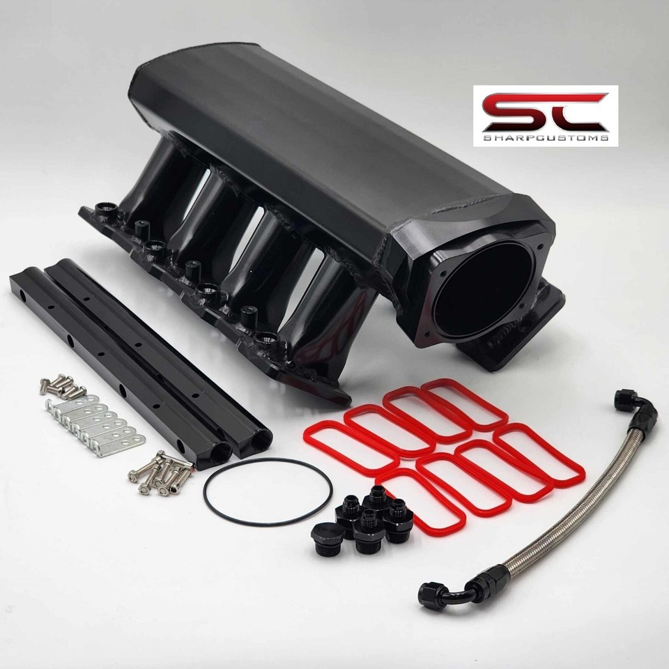 102mm Angled Tall LS1 LS2 LS6 TIG WELDED Intake Manifold Fuel Rails TB ...