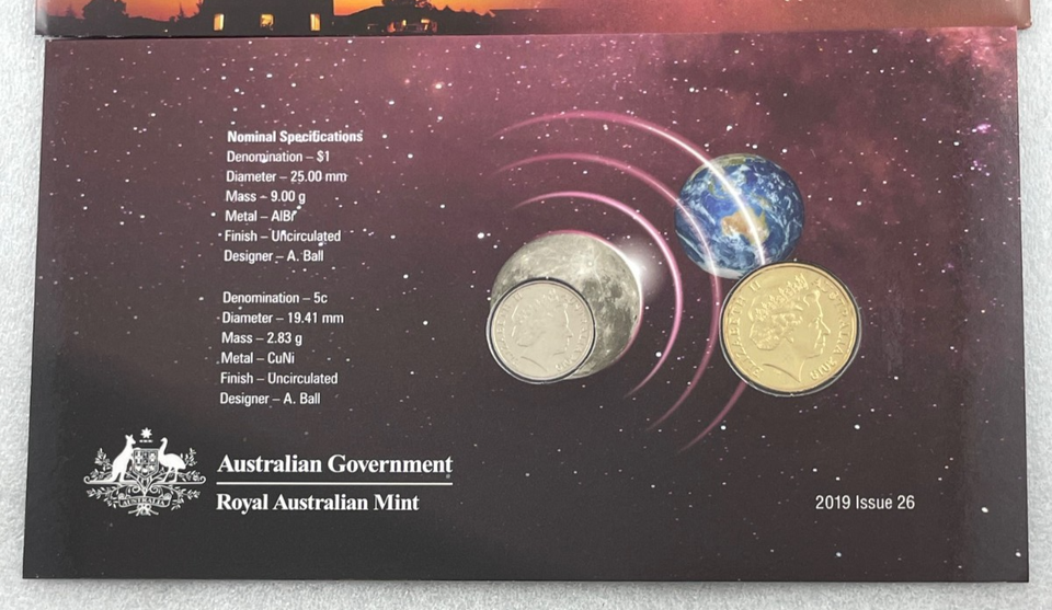 2019 Australia Moon Landing 1969 Uncirculated Two Coin PNC - 5c & $1 ...