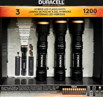 DURACELL Durabeam Ultra 3 Pack LED Flashlight Torch 1200 Lumens ...