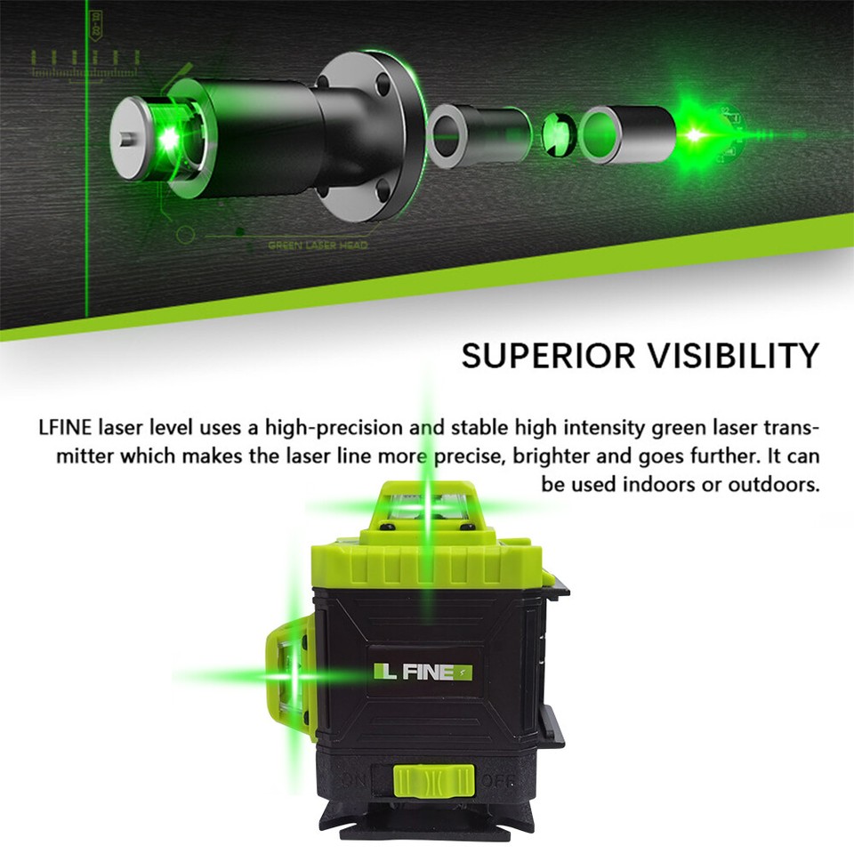 L FINE 16 Line 4D 360° Rotary Green Laser Level Self Leveling Measure ...