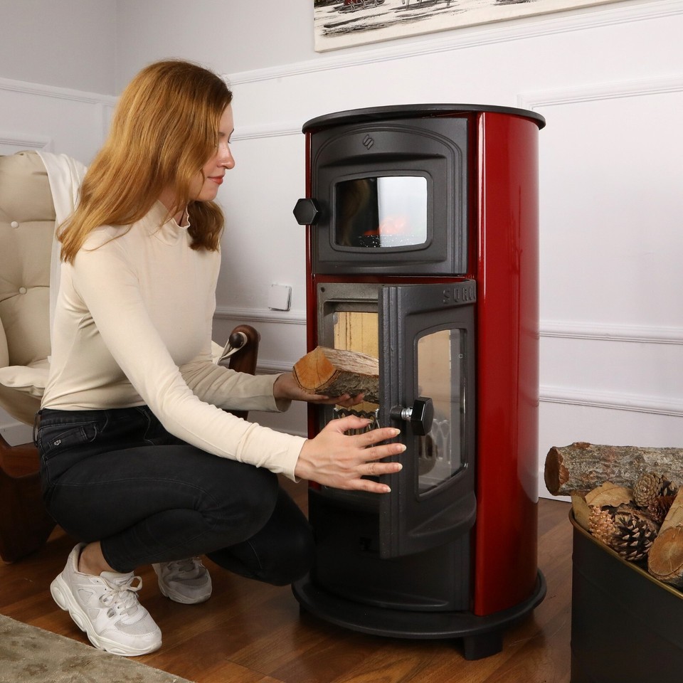 Wood stove, cooker stove, round cast iron stove with oven, wood burning ...