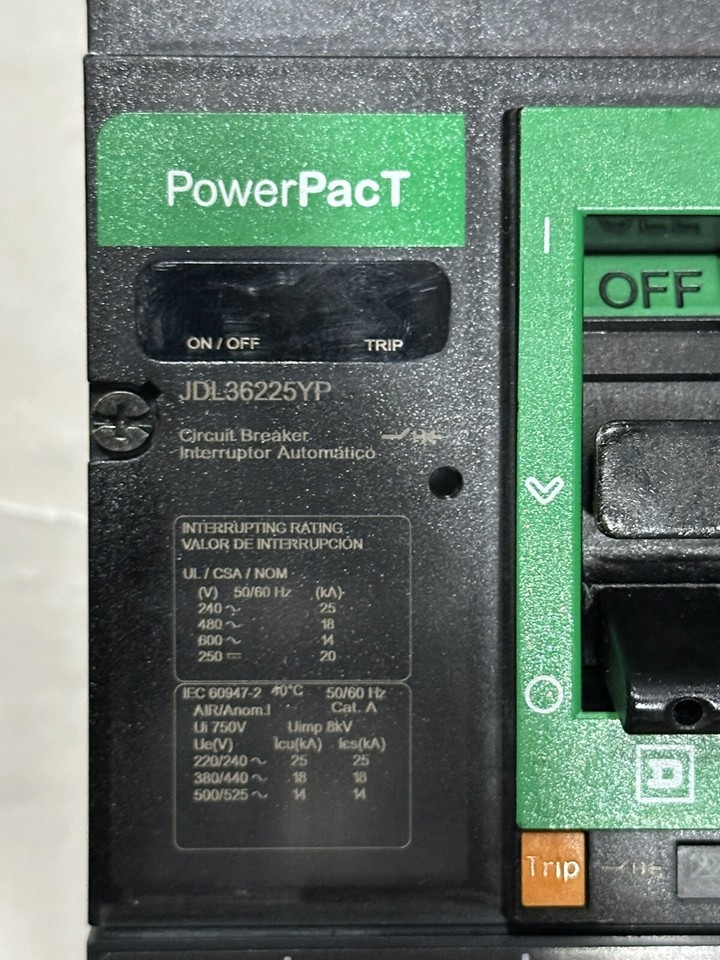 NEW Square D JDL JDL36225 3 Pole 225 Amp 600V Powerpact Circuit Breaker ...