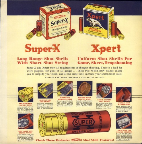 1940 PAPER AD COLOR Western Super-X Xpert Shotgun Shells .22 Rim-Fire ...
