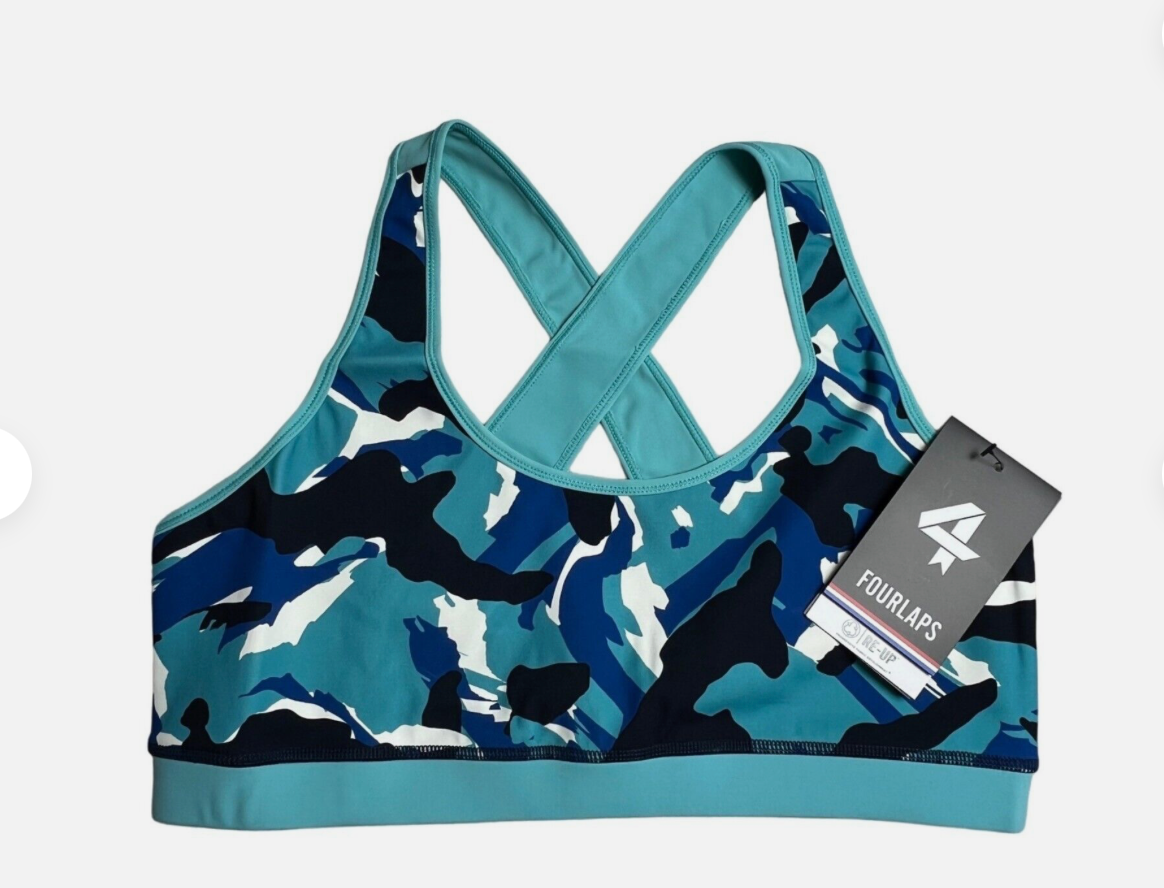 FOURLAPS Infinity Sports Bra Size L Crisp Camo Porcelain Blue Aqua NWT ...