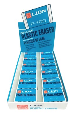 (24 Pieces)LION ERASER PREMIUM SOFT CLEAR PLASTIC PENCIL ERASER P-100 ...